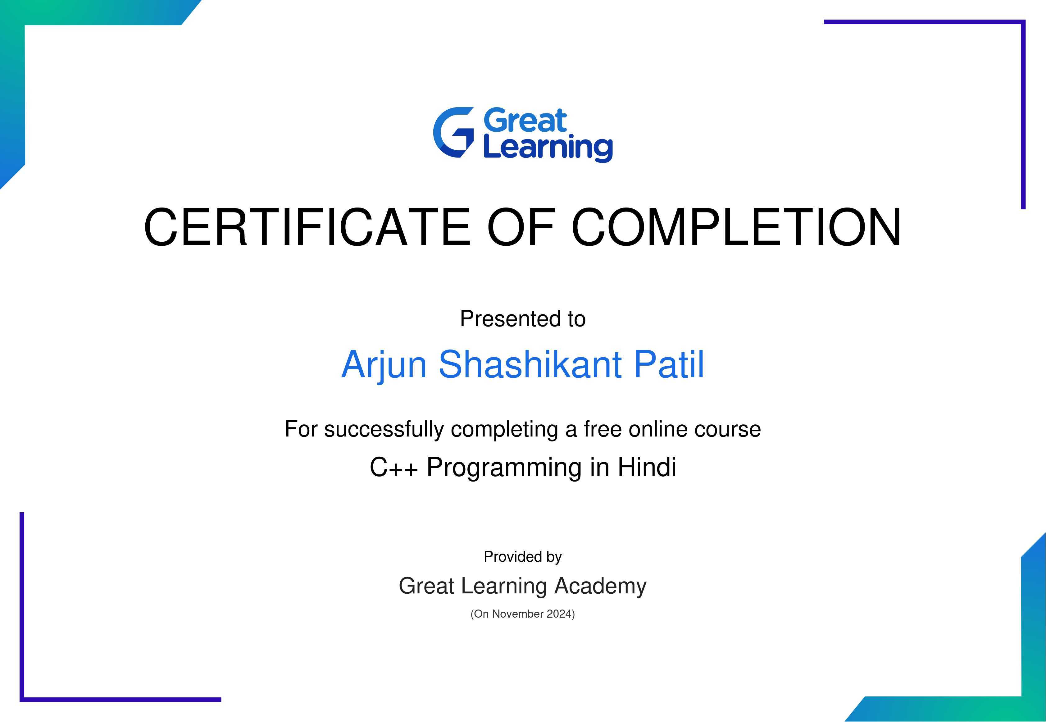 Arjun's Certificates