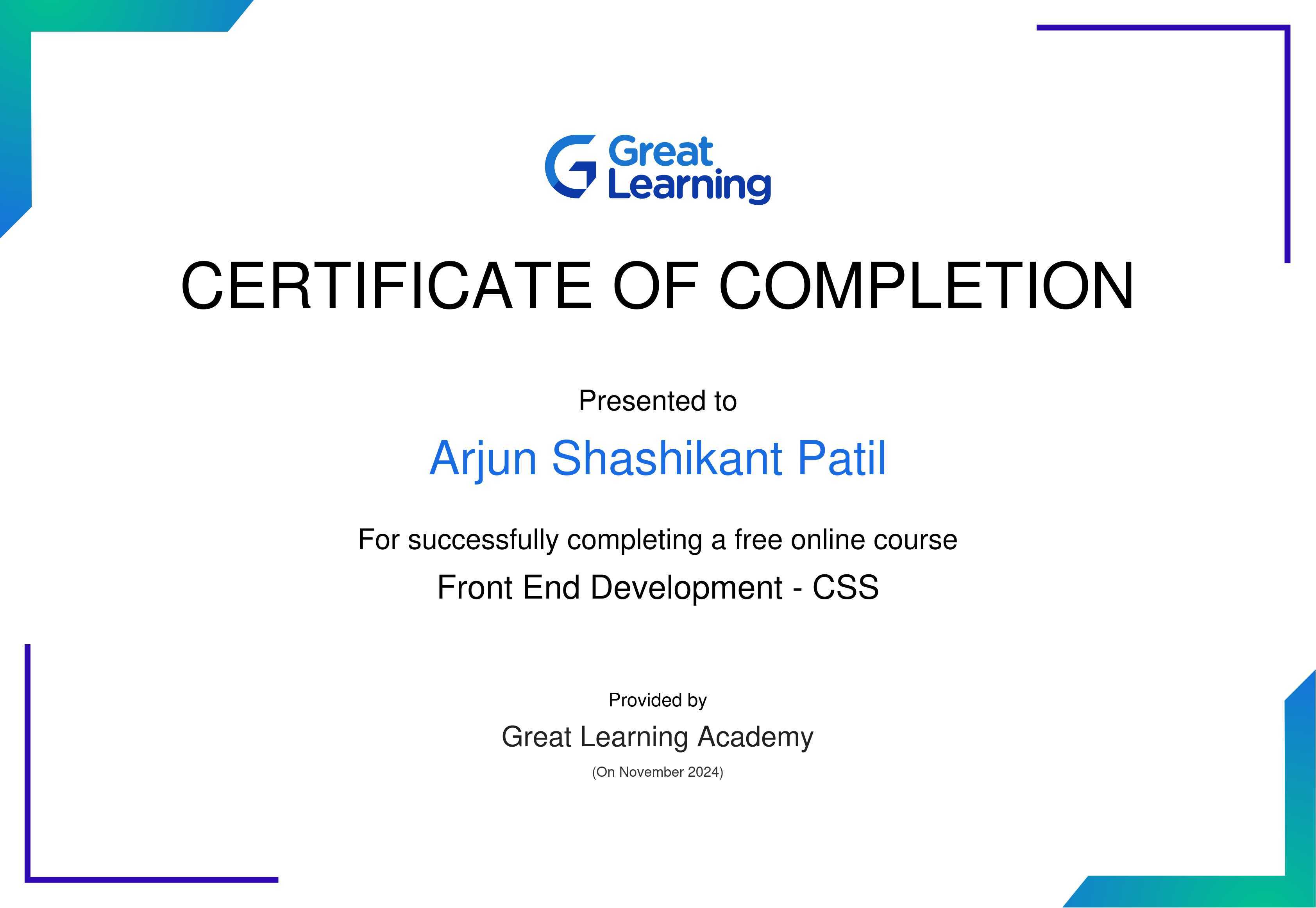Arjun's Certificates